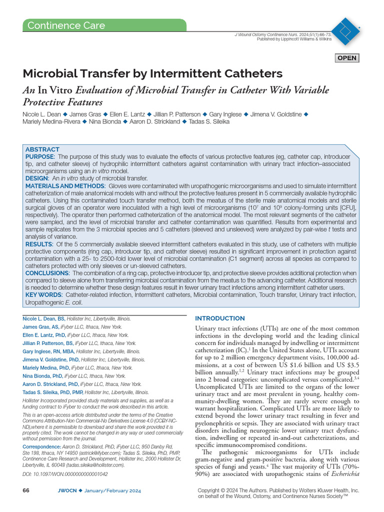 Artigo Microbial Transfer by Intermittent Catheters | PDF