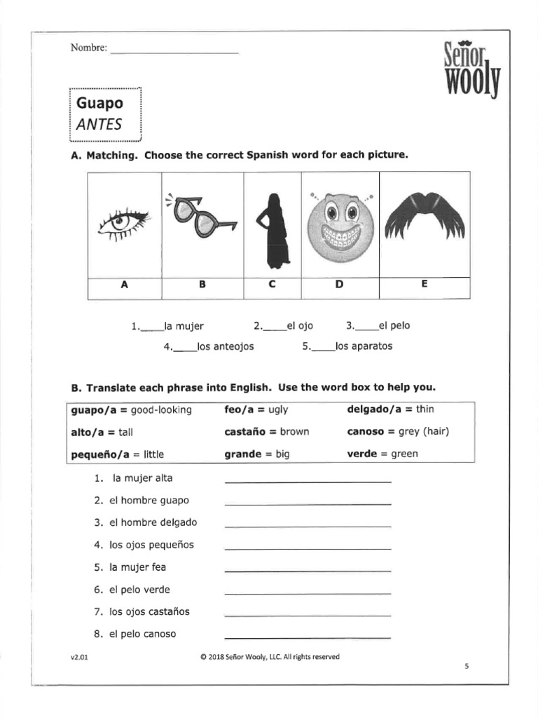 Guapo Vocabulary HANDOUT | PDF