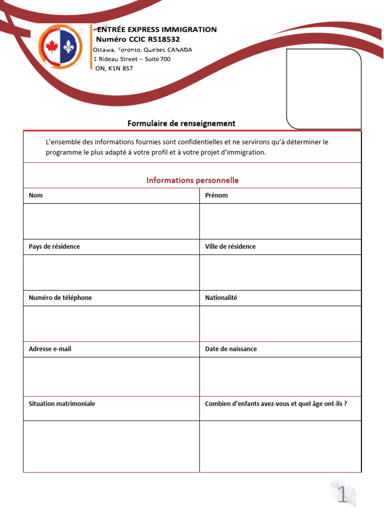 Formulaire de Renseignement E.E.Q | PDF