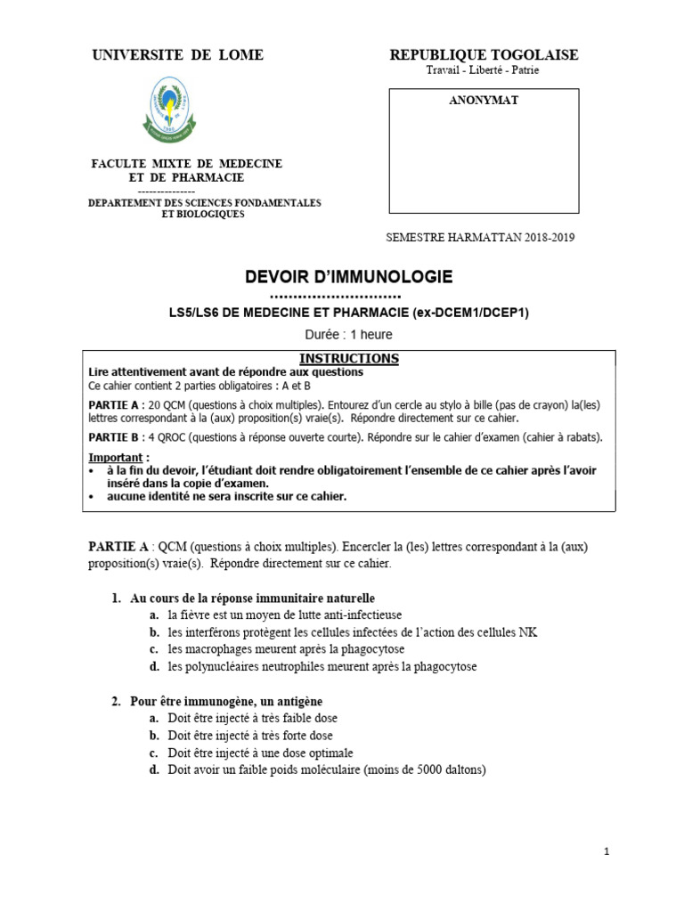 2018 2019 Devoir Harmattan | PDF