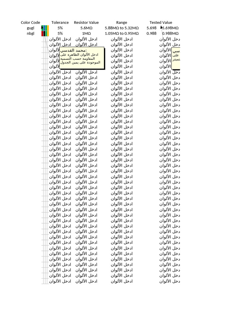 Color Code Tolerance Resistor Value Range Tested Value gugl 5% 5.6MΩ 5 ...