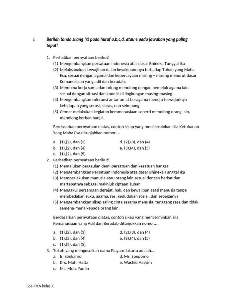 Soal PKN Kelas 10 | PDF