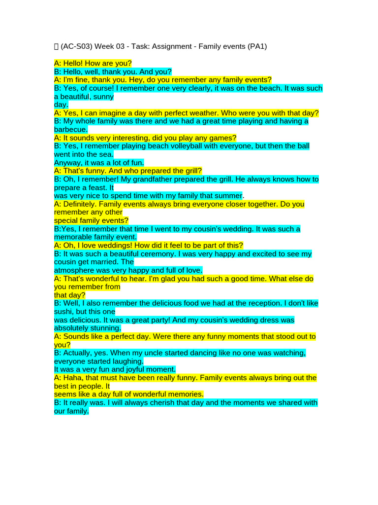 AC-S03 Week 03 Task Assignment Family Events PA1 | PDF