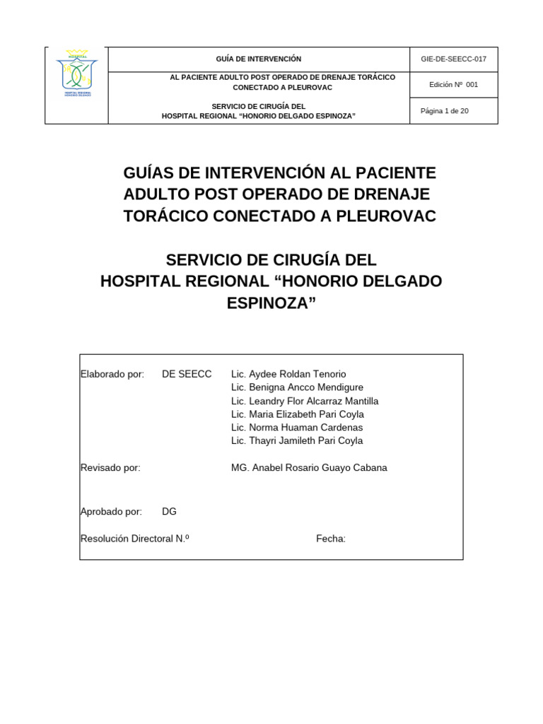 Guia de Procedimiento Drenaje Toracico | PDF | Medicina Clínica | Especialidades médicas