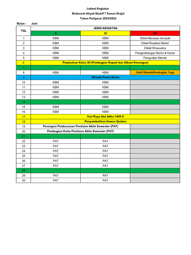 Jadwal Kegiatan Semester Genap TP. 2023 - 2024 | PDF