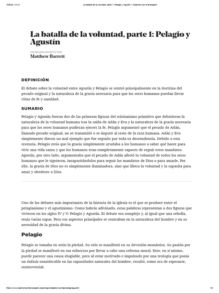 La Batalla de La Voluntad, Parte 1 - Pelagio y Agustín - Coalición Por ...