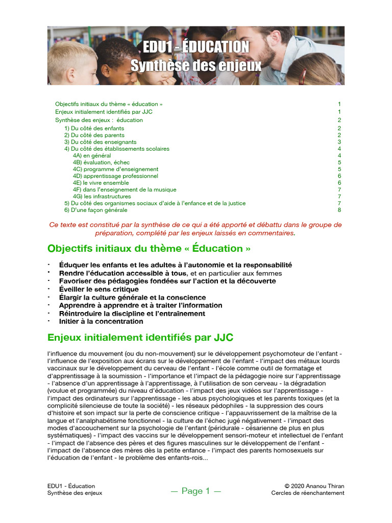 EDU1 Education Synthese - Enjeux | PDF