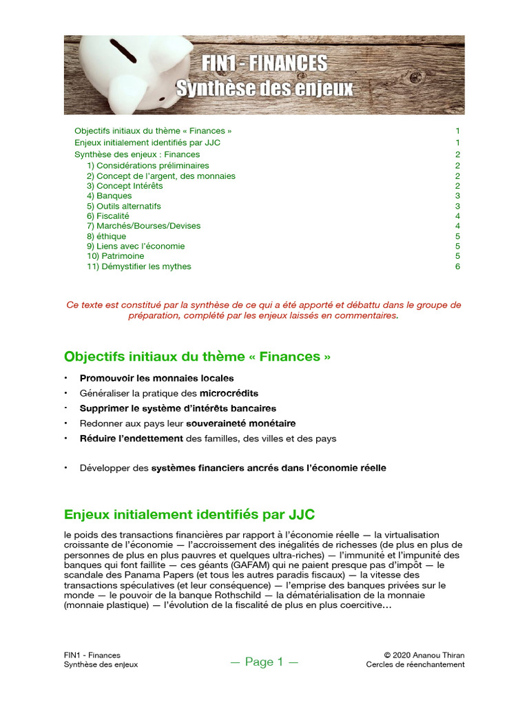FIN1 Finances Synthese - Enjeux | PDF