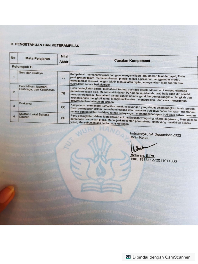 Data Nilai Raport Semester 2 Kls 8 Kenanga | PDF