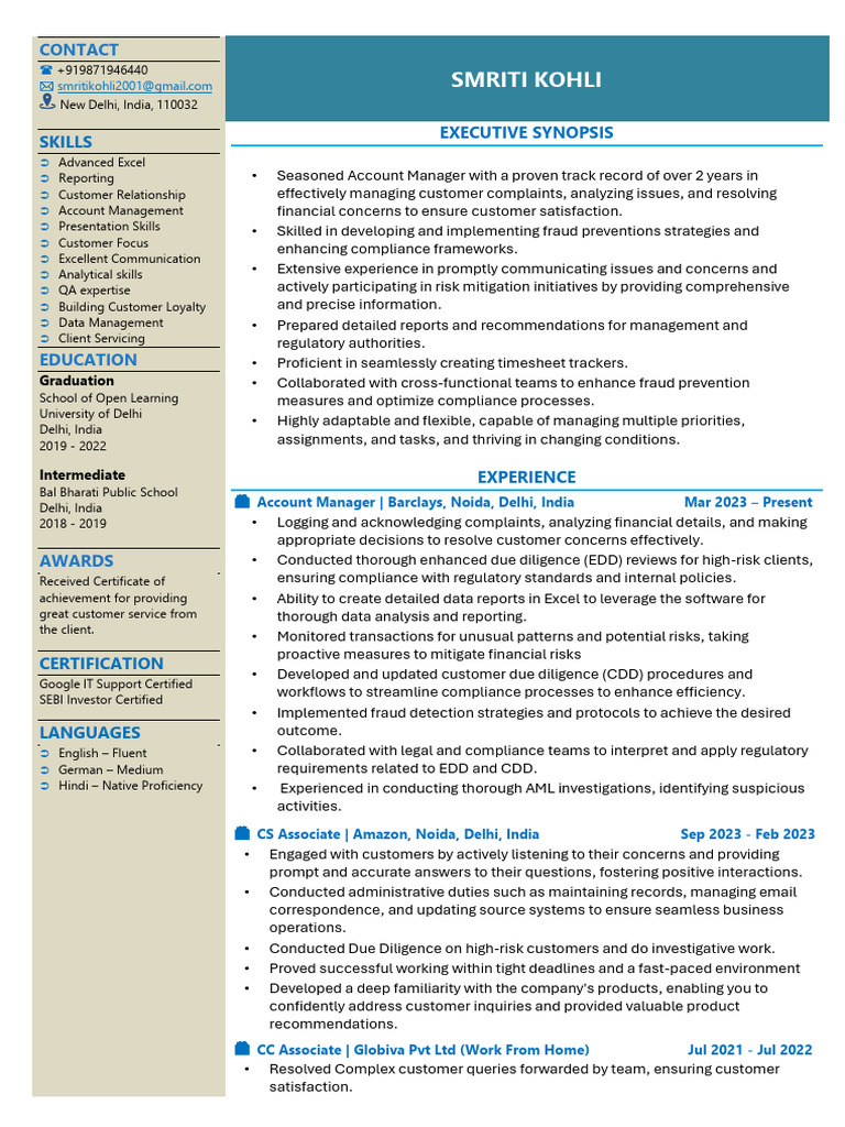 Smriti - Kohli CV | PDF