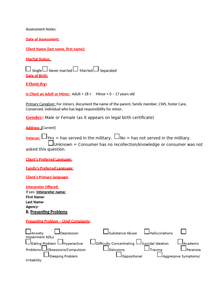Assessment Note Template | PDF