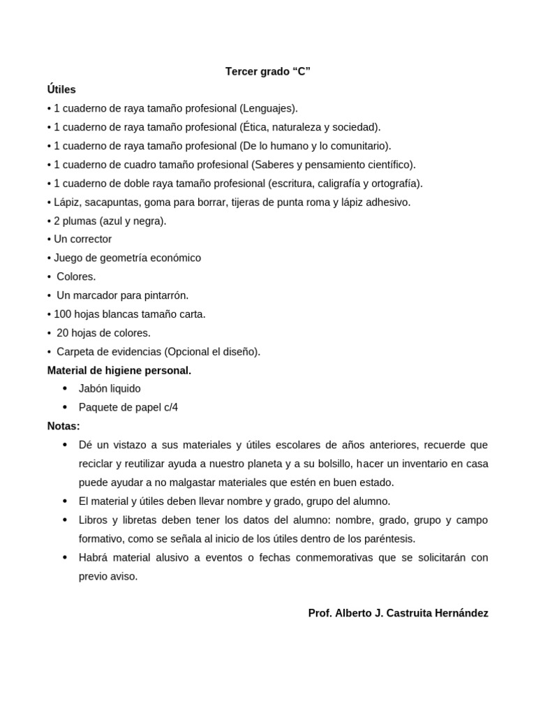 Lista Útiles 3 C | PDF | Ciências Sociais | Estudos de Línguas Estrangeiras