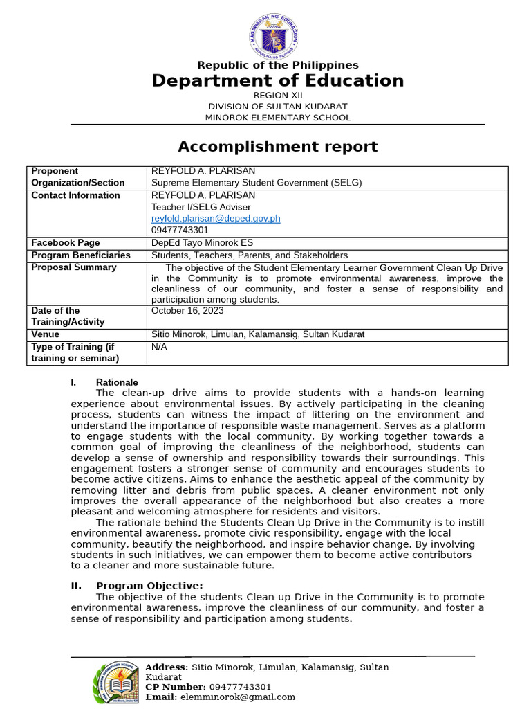 SELG Accomplishment Report | PDF