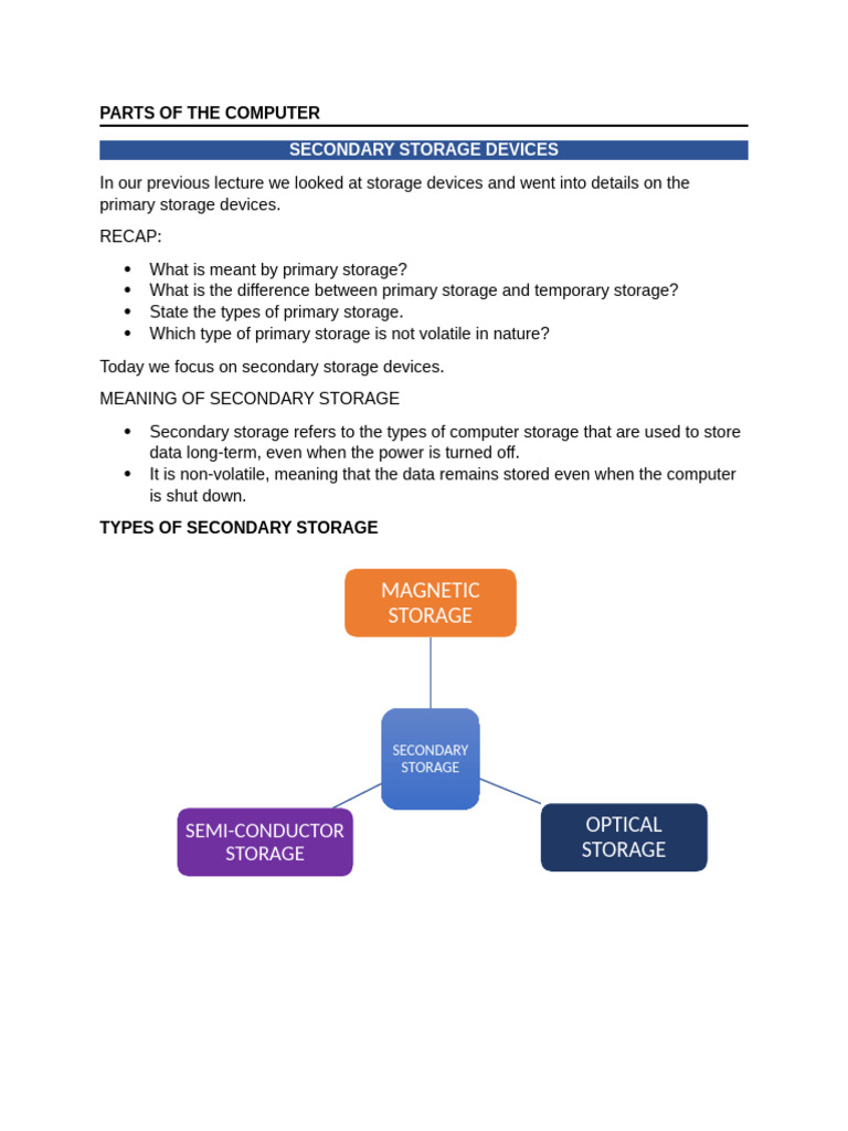 secondary storage notes | PDF
