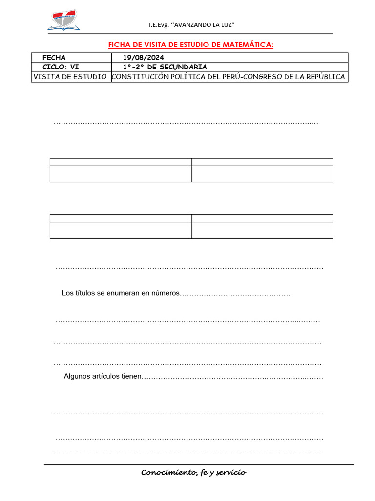 Ficha de Visita de Estudio 1er y 2do Sec | PDF