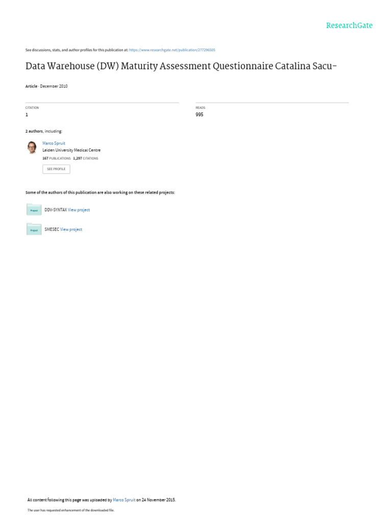Data Warehouse DW Maturity Assessment Questionnair | PDF