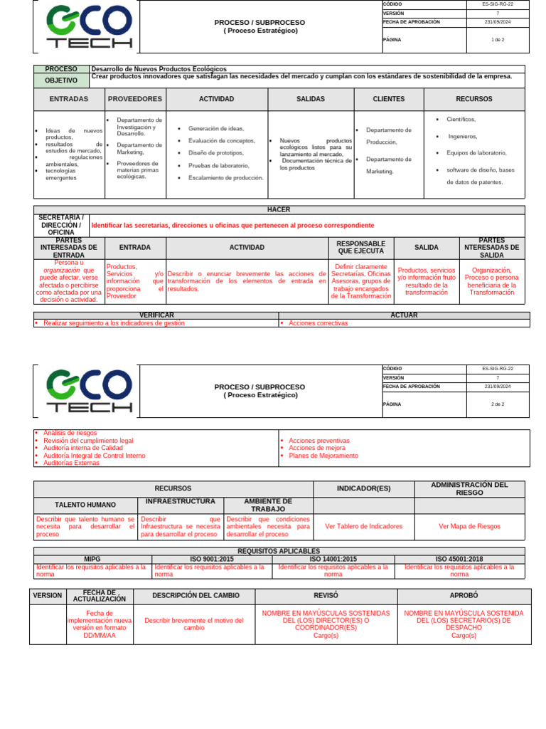 Formato - Caracterización de Procesos | PDF | Auditoría | Negocios