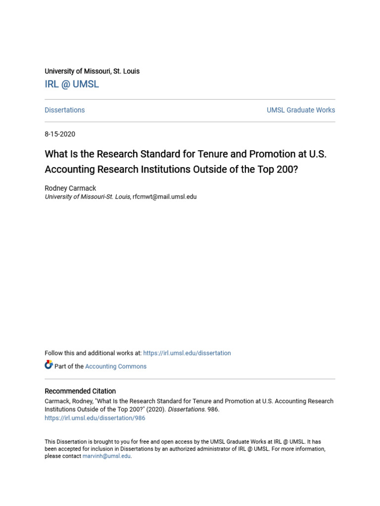 What Is The Research Standard For Tenure and Promotion? | PDF ...
