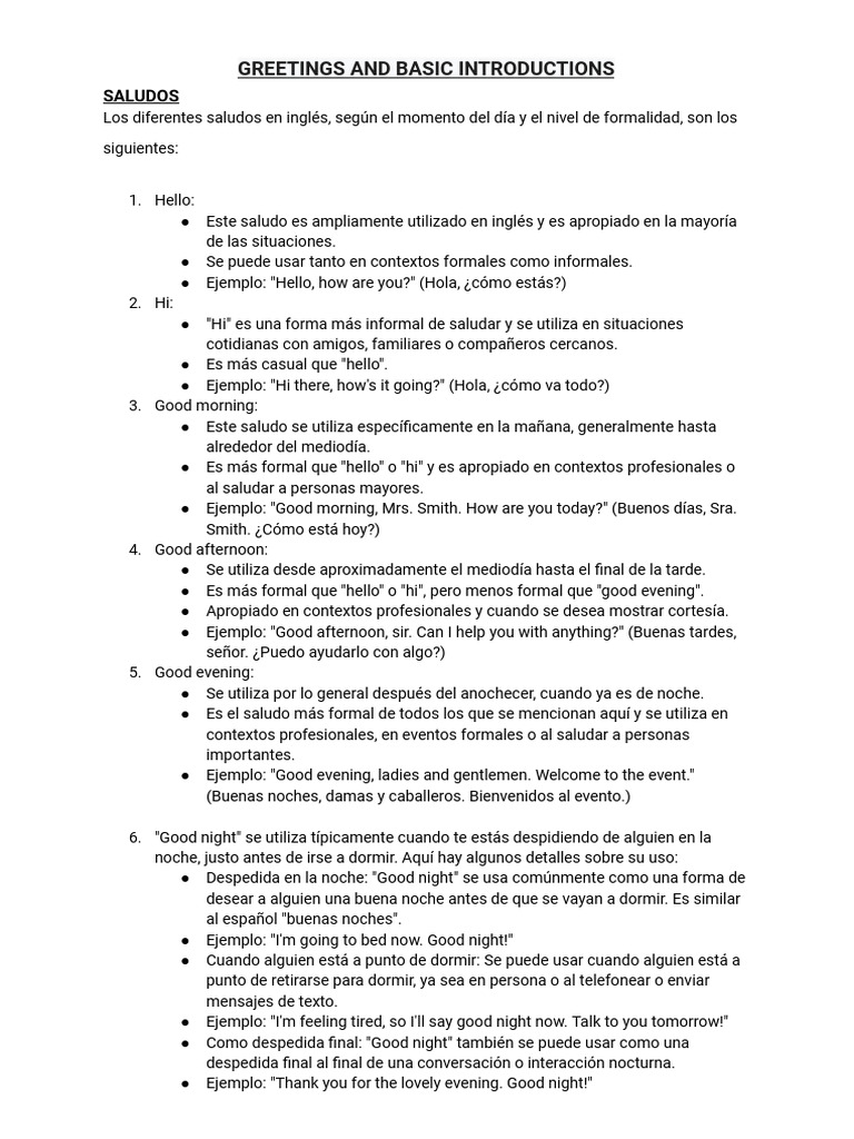 Greetings and Basic Introductions | PDF