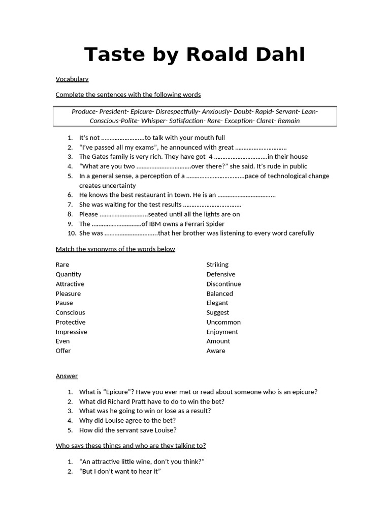 Taste by Roald Dahl | PDF | Wellness