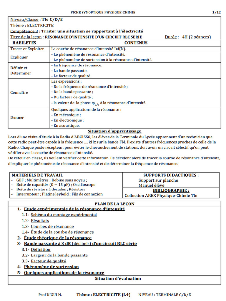 Cours Résonance RLC TleD PDF | PDF