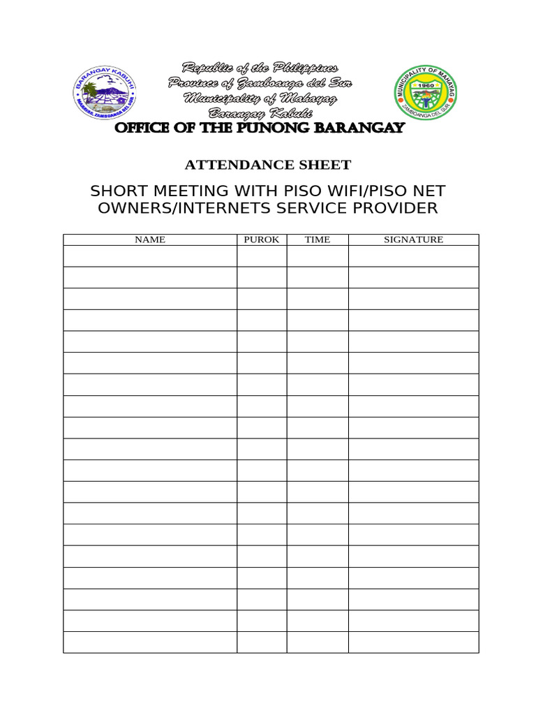 Attendance Sheet Short Meeting | PDF