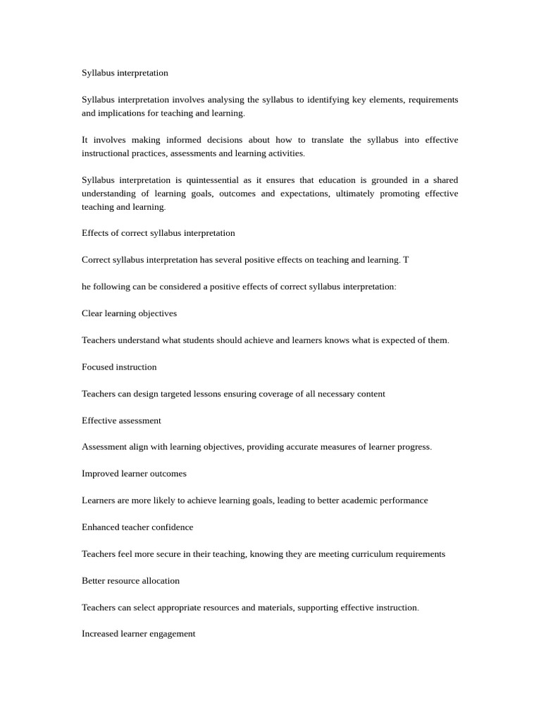 Syllabus Interpretation for Effective Teaching | PDF | Educational ...