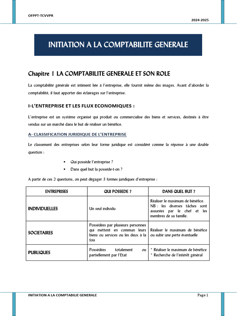 Cours de La Comptabilite Generale 2024-2025 | PDF