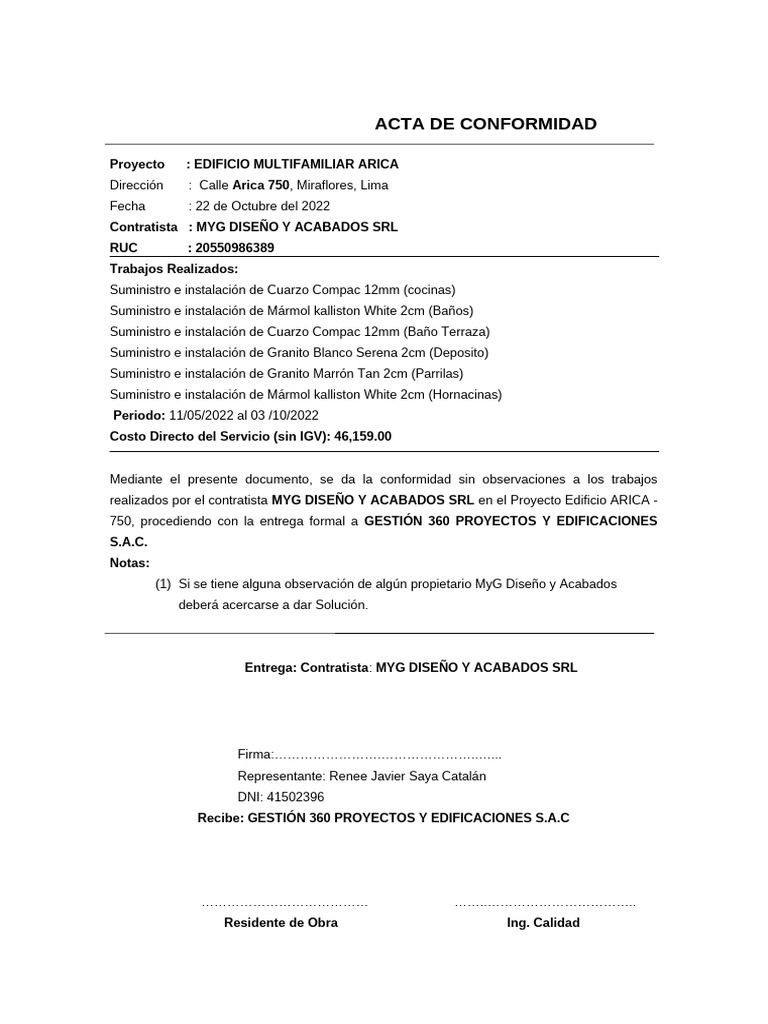 Acta de Conformidad | PDF