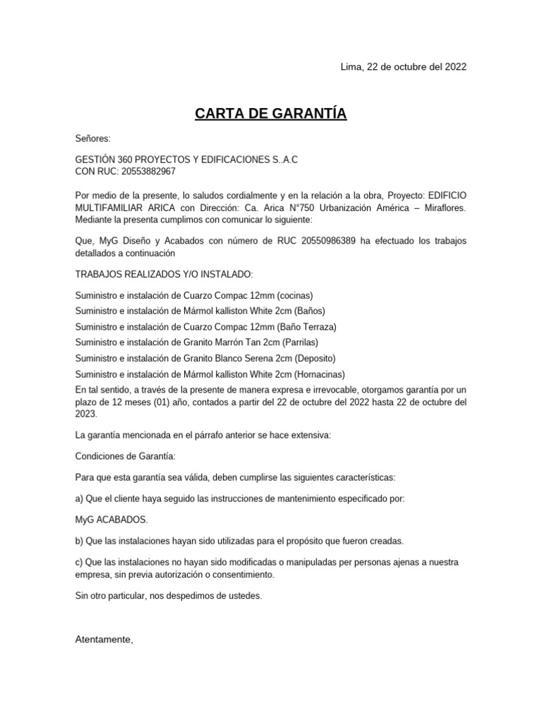 Carta de Garantia | PDF