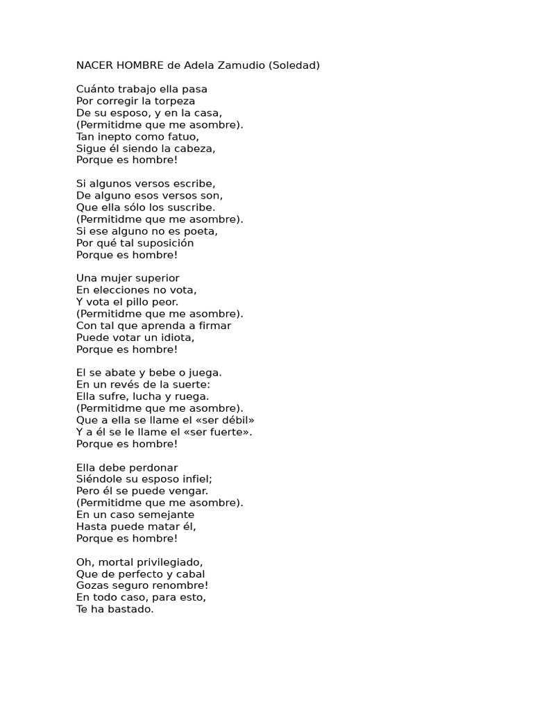 Nacer Hombre de Adela Zamudio | PDF