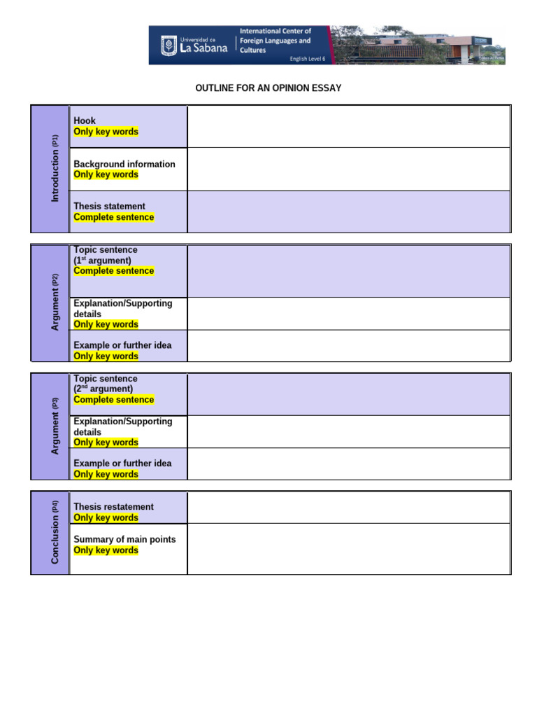 Outline Format - Opinion Essay | PDF