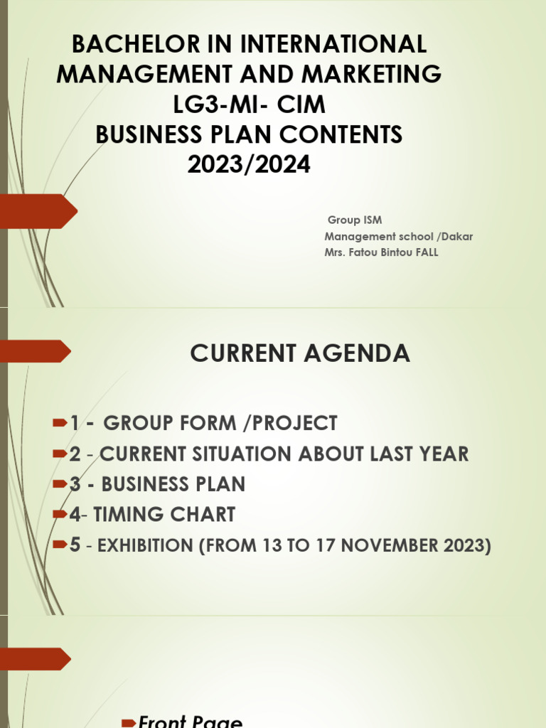 Business Plan Contents Bim 3 2023-2024 - Copie PDF | PDF