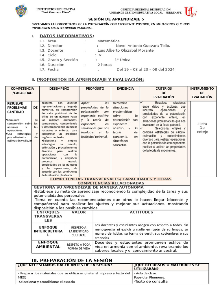 Sesión 5 - Actv 5 - Unid 5 - 1°. | PDF