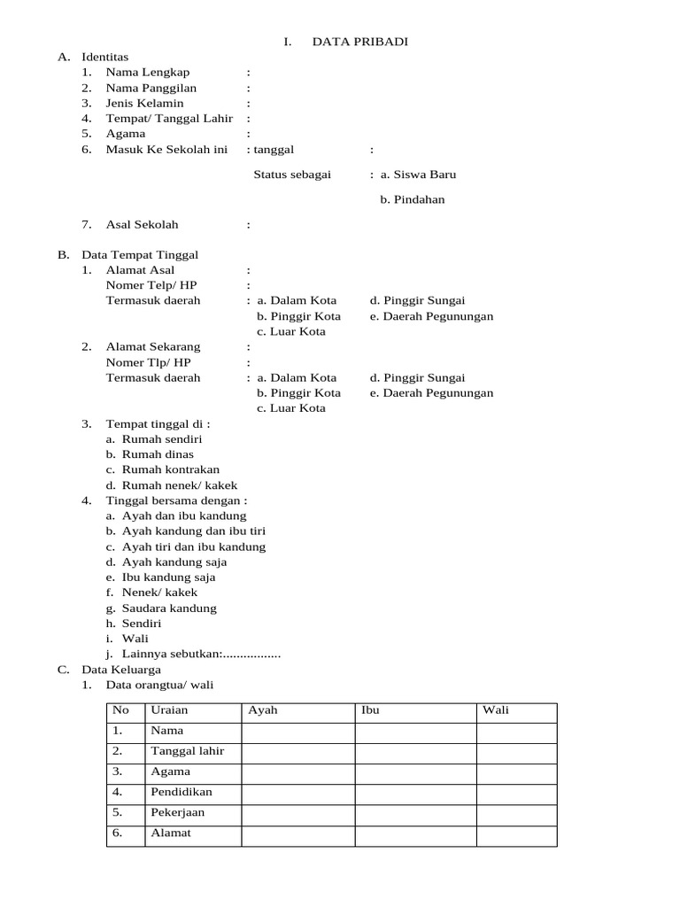 Format Buku Pribadi Siswa Baru | PDF