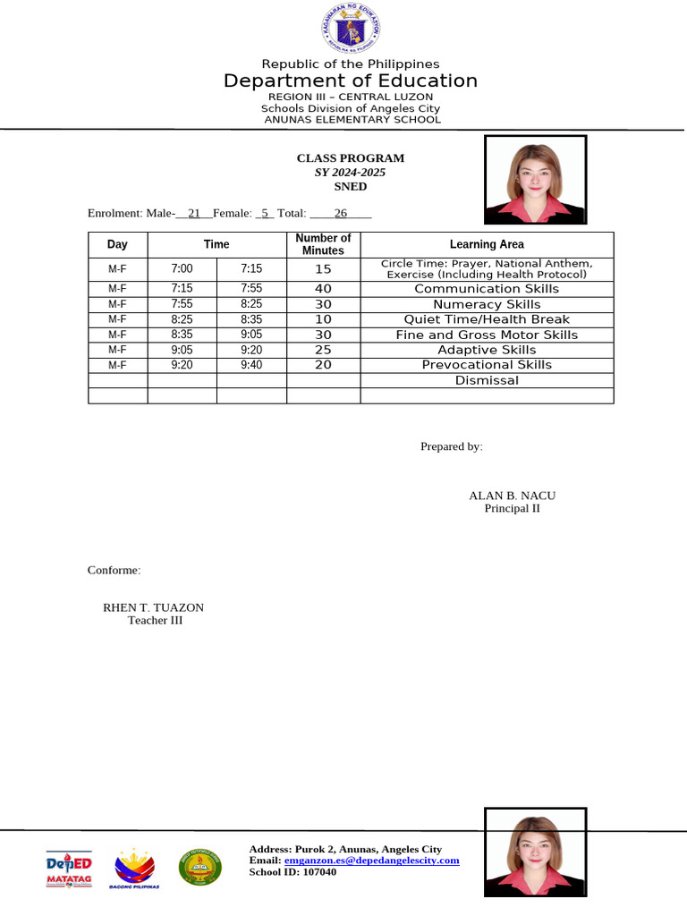 Sned Rhen Class Program For Sy 2024-2025 | PDF