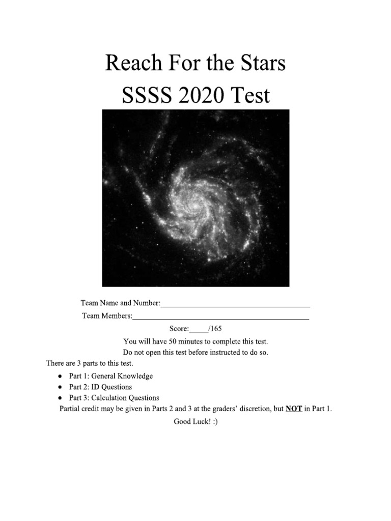 Reach For The Stars Test Science Olympiad | PDF