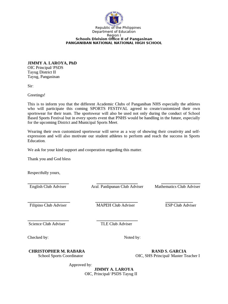 Letter Request To Create Sportswear | PDF