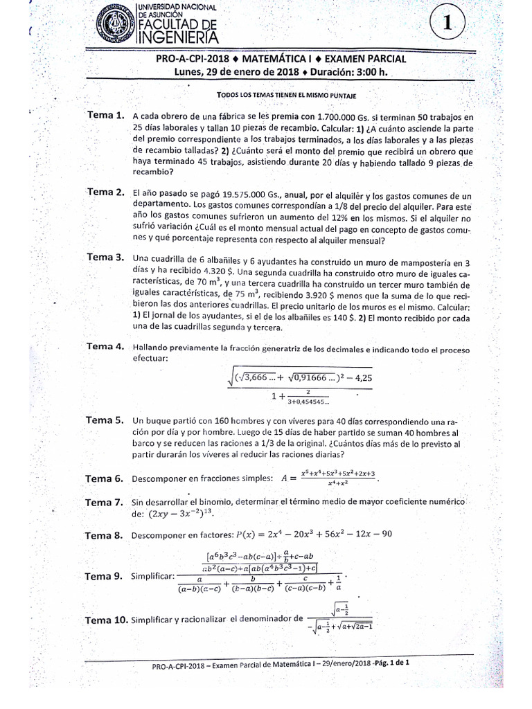 Solucionario Parcial Mate 1 2018-2 | PDF