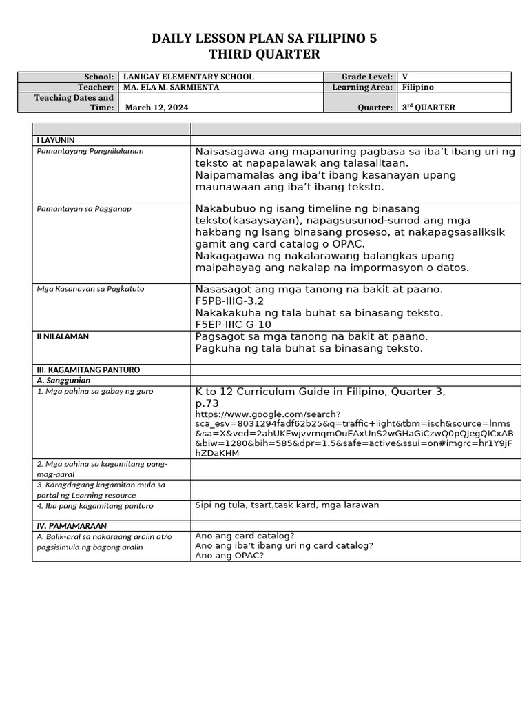 DLP - Filipino 5 | PDF