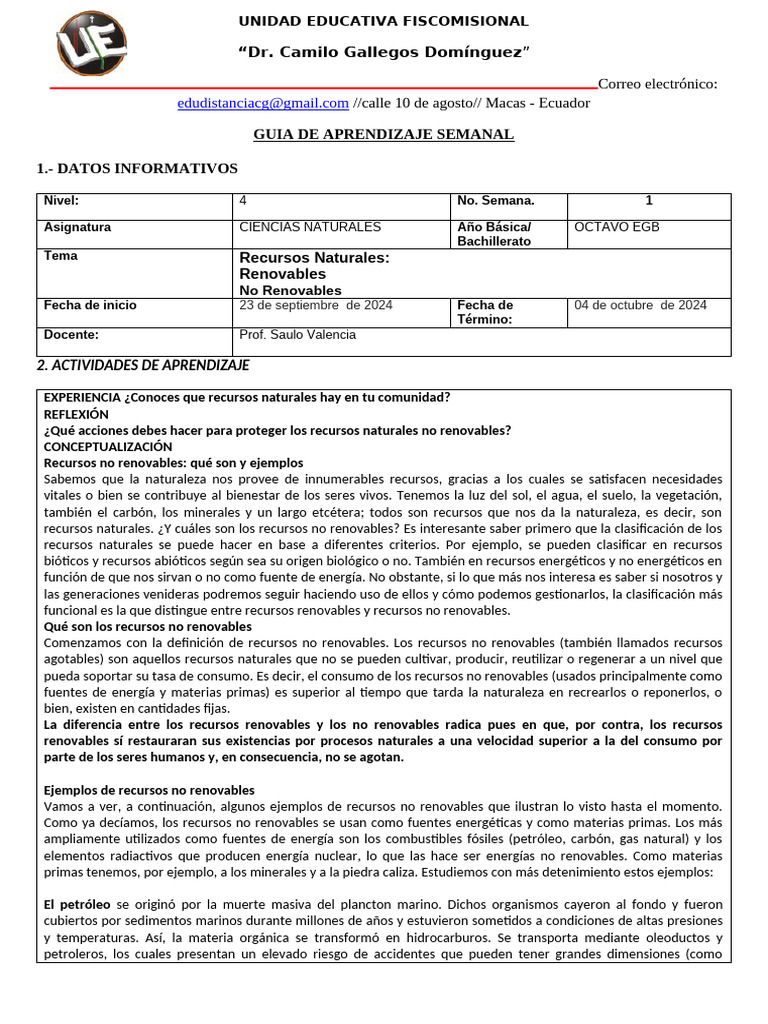 Octavo CCNN Semana 3 Nivelacion | PDF