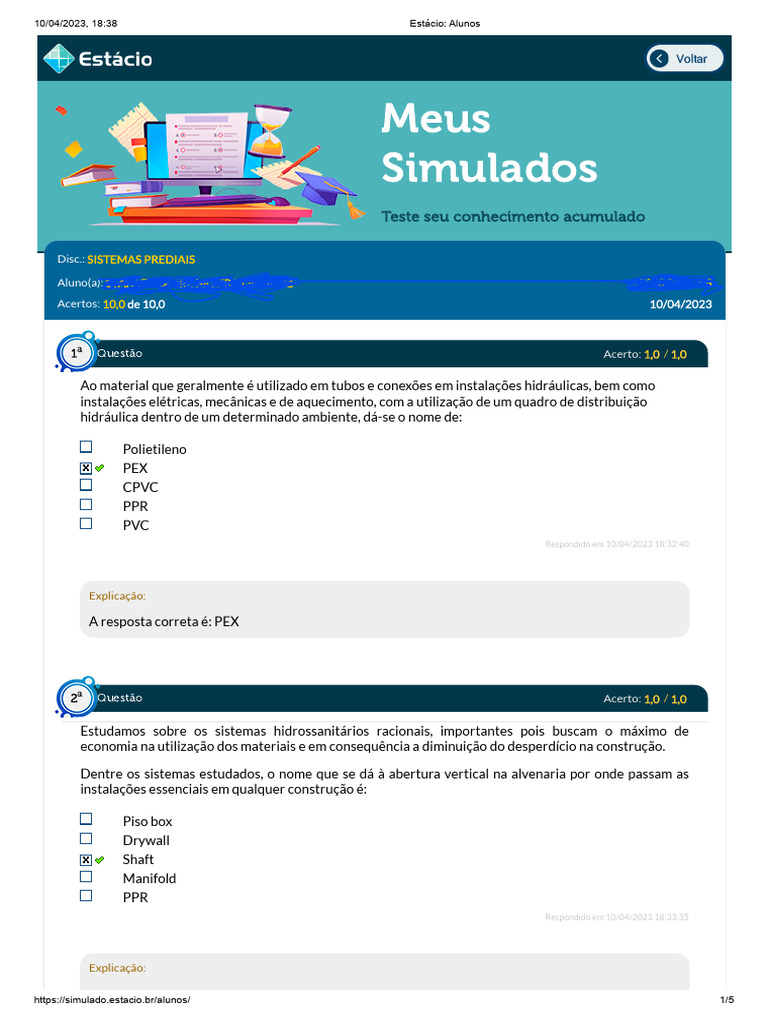 Simulado Av1 Sistemas Prediais | PDF