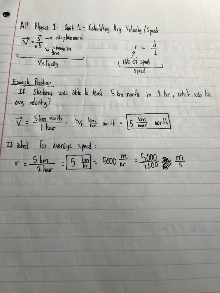 Physics - Calculating Average Velocity and Speed Notes | PDF