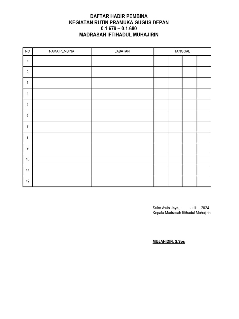 Daftar Hadir Pembina Pramuka | PDF