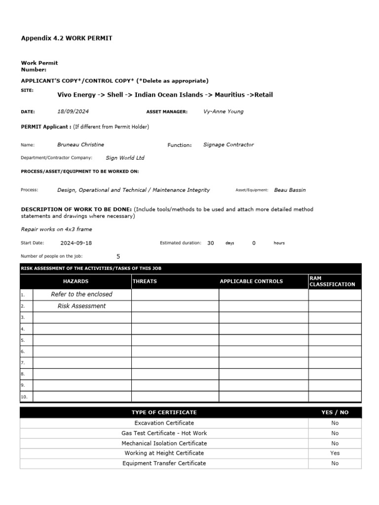 Appendix 4.2 WORK PERMIT | PDF