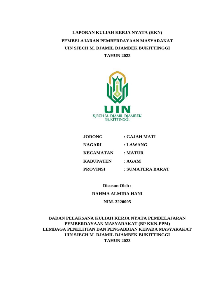 Laporan Kkn Rahma Almira Hani | PDF