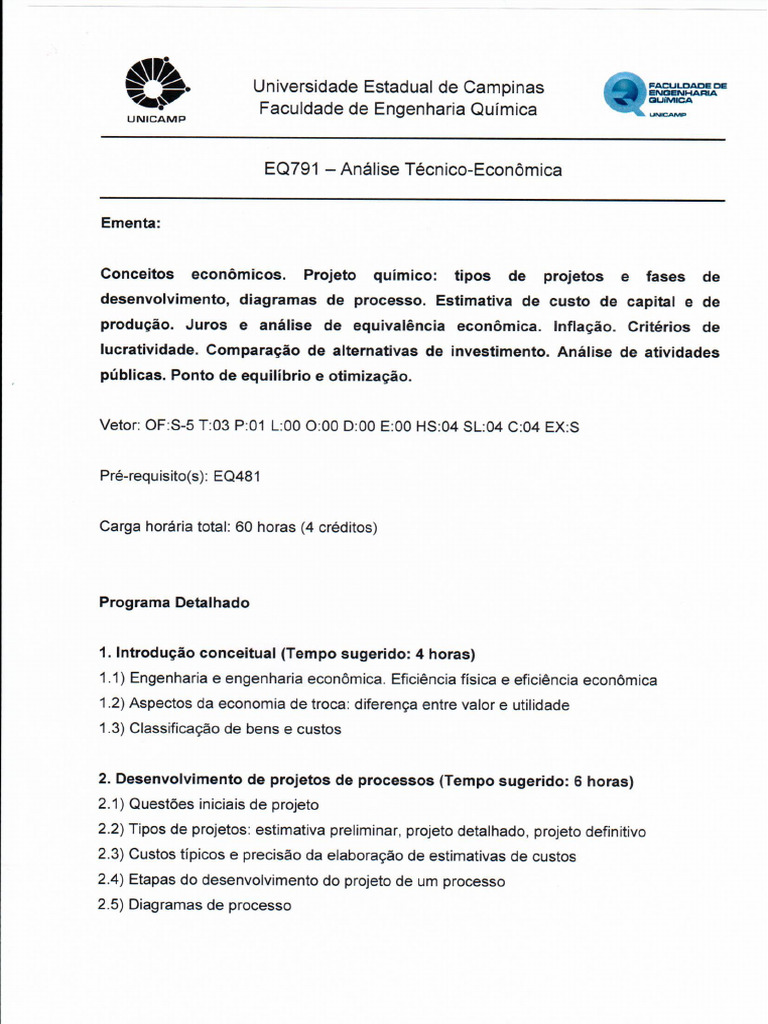 Programa Disciplina EQ791 | PDF