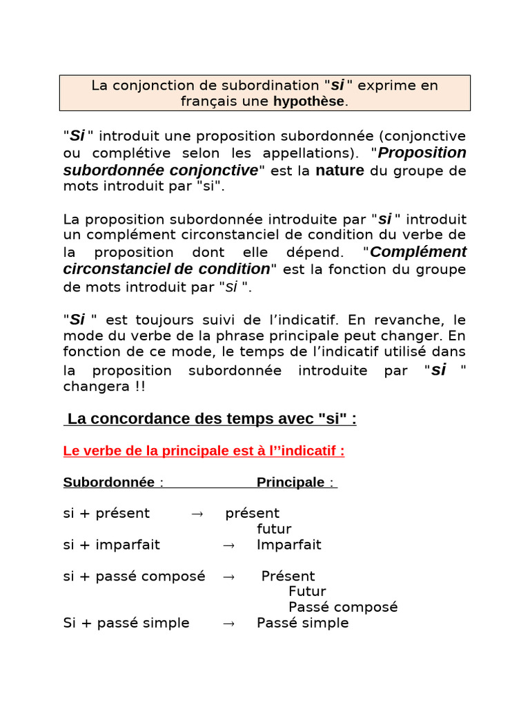La Conjonction de Subordination | PDF