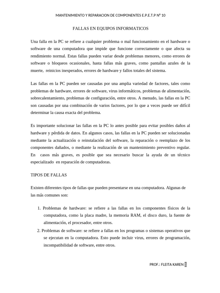 Fallas en Equipos Informaticos | PDF
