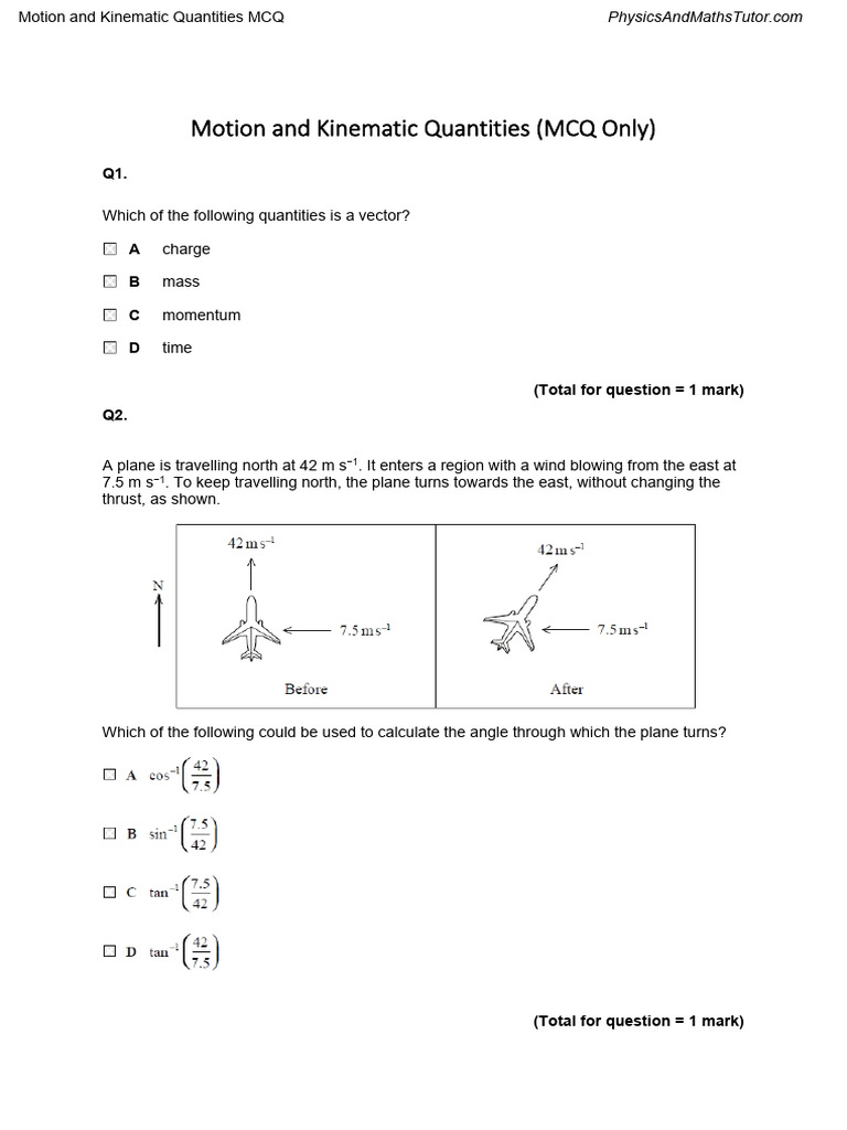 Motion and Kinematic Quantities MCQ | PDF